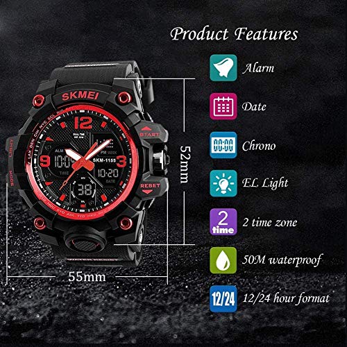 MJSCPHBJK Men's Digital Sports Watch with Alarm, Date Display, Stopwatch Features and Week Indicator- Analog Military Watch