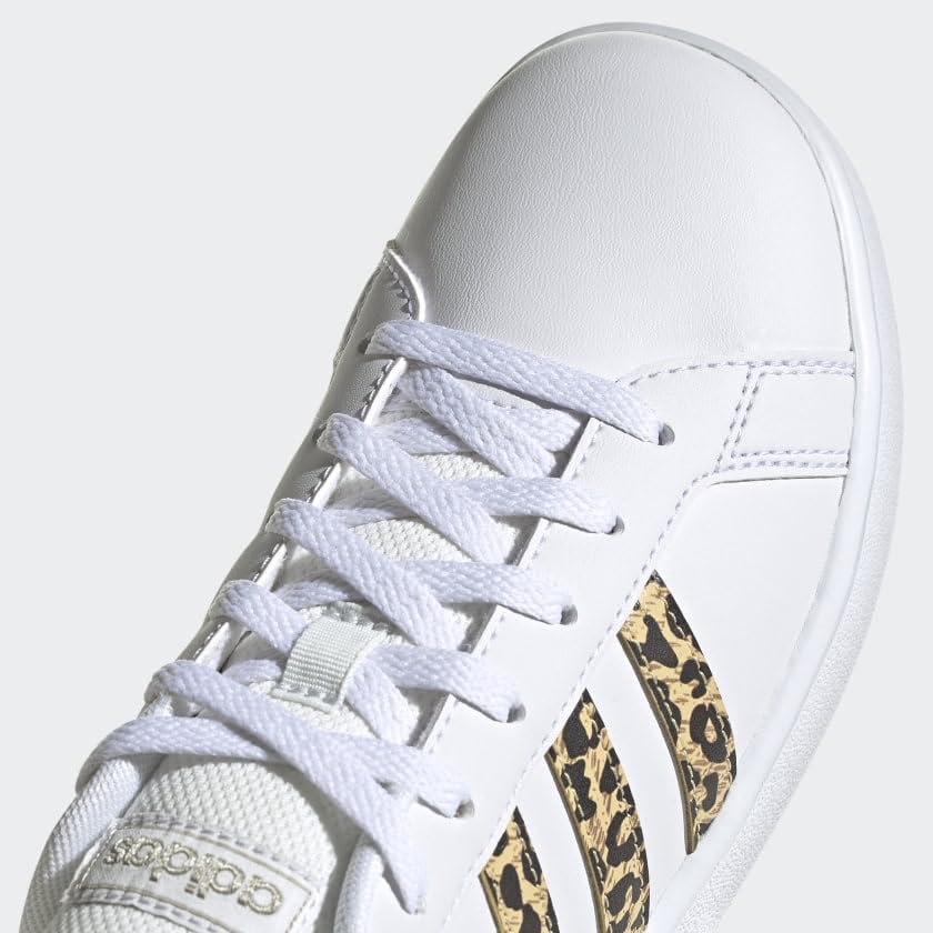 adidas Grand Court Sneaker, White/White/White/Champagne Metallic, 2 US Unisex Little Kid