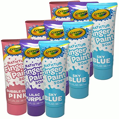Crayola Bathtub Finger Paint Soap Variety Pack for Kids, 3 oz. Tubes Scented Colored Body Wash, Assorted Colors Blue, Pink & Purple, 9 Count