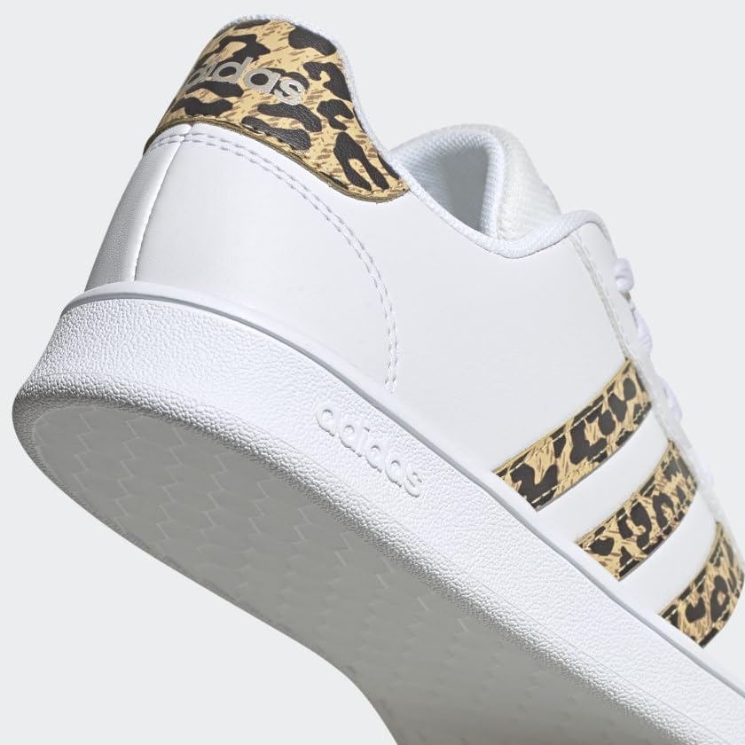 adidas Grand Court Sneaker, White/White/White/Champagne Metallic, 2 US Unisex Little Kid