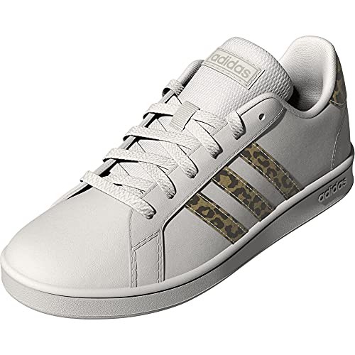 adidas Grand Court Sneaker, White/White/White/Champagne Metallic, 2 US Unisex Little Kid