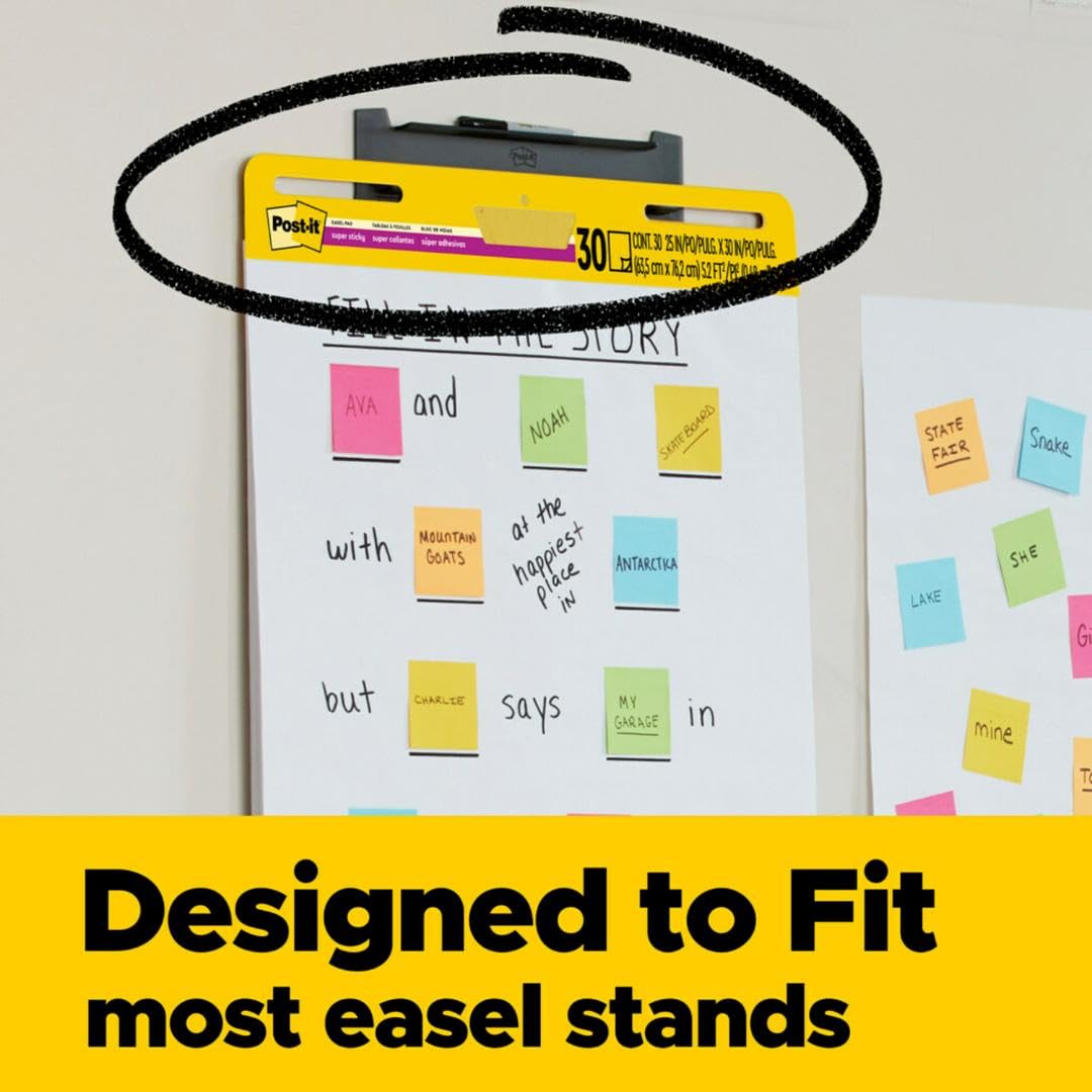 Post-it Super Sticky Easel Pad, 25 in x 30 in, White, 30 Sheets/Pad, 2 Pad/Pack, Large White Premium Self Stick Flip Chart Paper, Sticking Power (559)