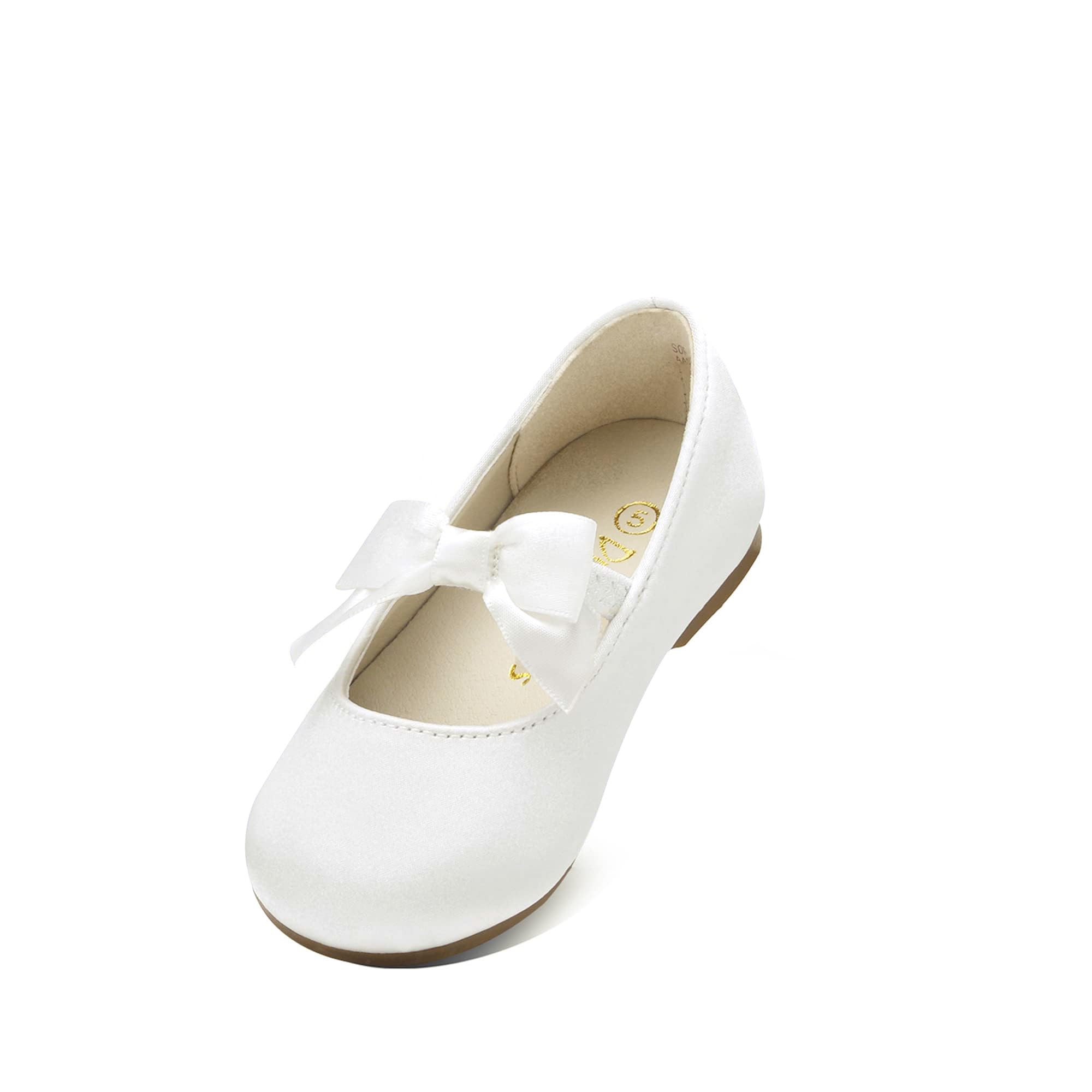 DREAM PAIRS Girls Dress Shoes Mary Jane Flower Girl Bow Ballet Flats for Wedding Party Toddler/Little Kid,Size 2 Little Kid,White,SOPHIA-22