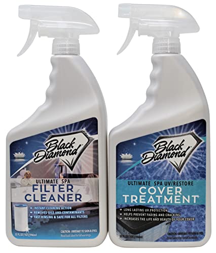 Black Diamond Stoneworks Ultimate Spa Hot Tub Filter Cleaner Spray and UV/Restore Cover Treatment, Protectant, Conditioner for Vinyl and Plastic. 2-Quart Bundle