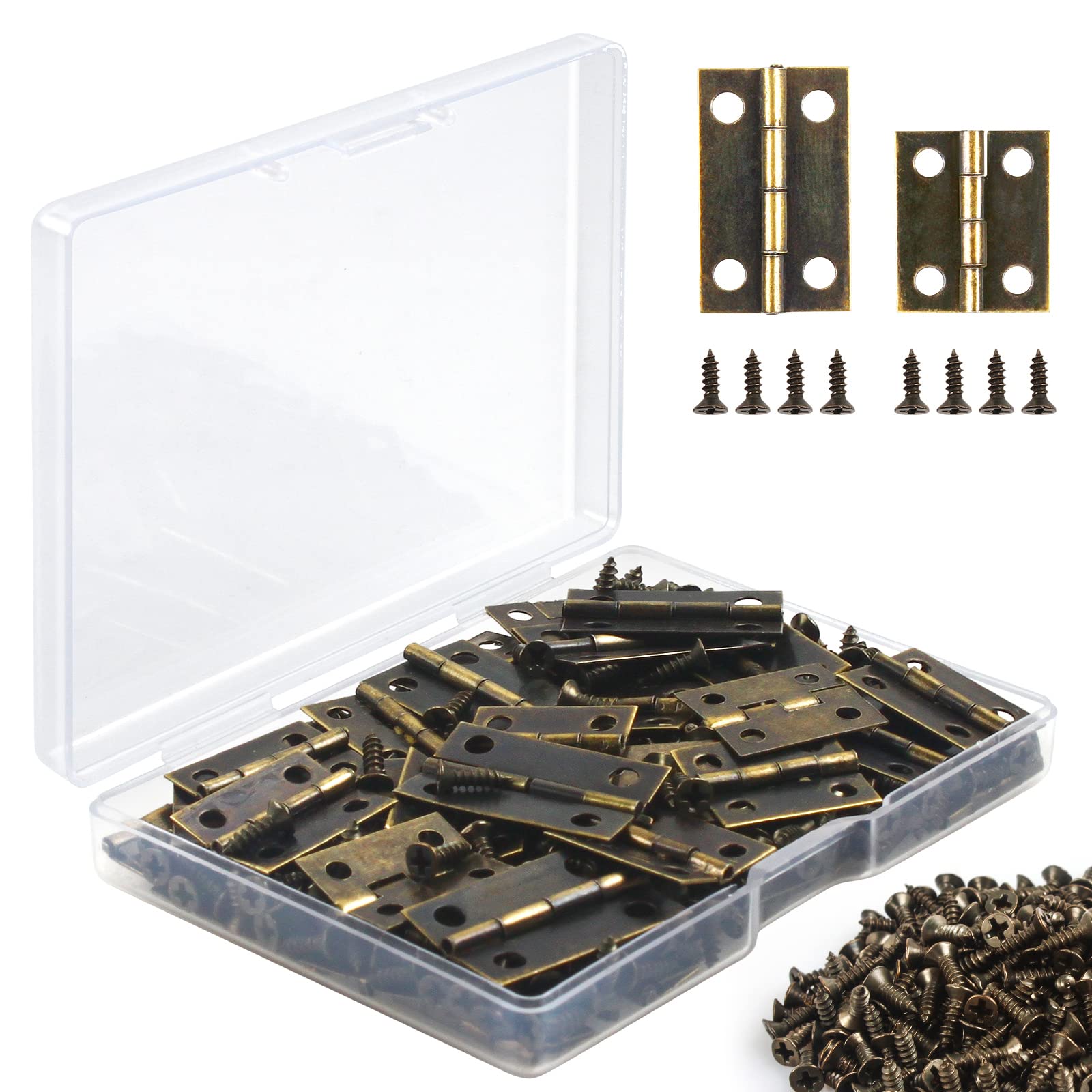 60Pcs Small Mini Hinges for Wooden Box, Crafts, Jewelry Box, Bird House, Bronze Small Box Hinges with 260 Pcs Screws
