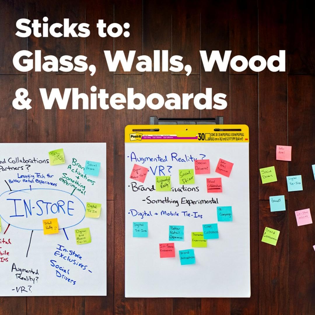 Post-it Super Sticky Easel Pad, 25 in x 30 in, White, 30 Sheets/Pad, 2 Pad/Pack, Large White Premium Self Stick Flip Chart Paper, Sticking Power (559)