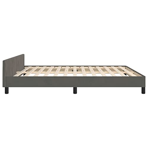 vidaXL Bed Frame with Headboard Home Indoor Bed Accessory Bedroom Upholstered Double Bed Base Furniture Dark Gray 76"x79.9" King Velvet