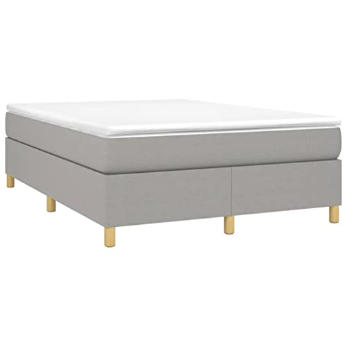 vidaXL Box Spring Bed Frame Home Indoor Bed Accessory Bedroom Upholstered Double Bed Base Furniture Light Gray 59.8"x79.9" Queen Fabric