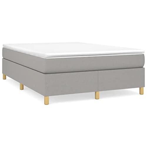 vidaXL Box Spring Bed Frame Home Indoor Bed Accessory Bedroom Upholstered Double Bed Base Furniture Light Gray 59.8"x79.9" Queen Fabric