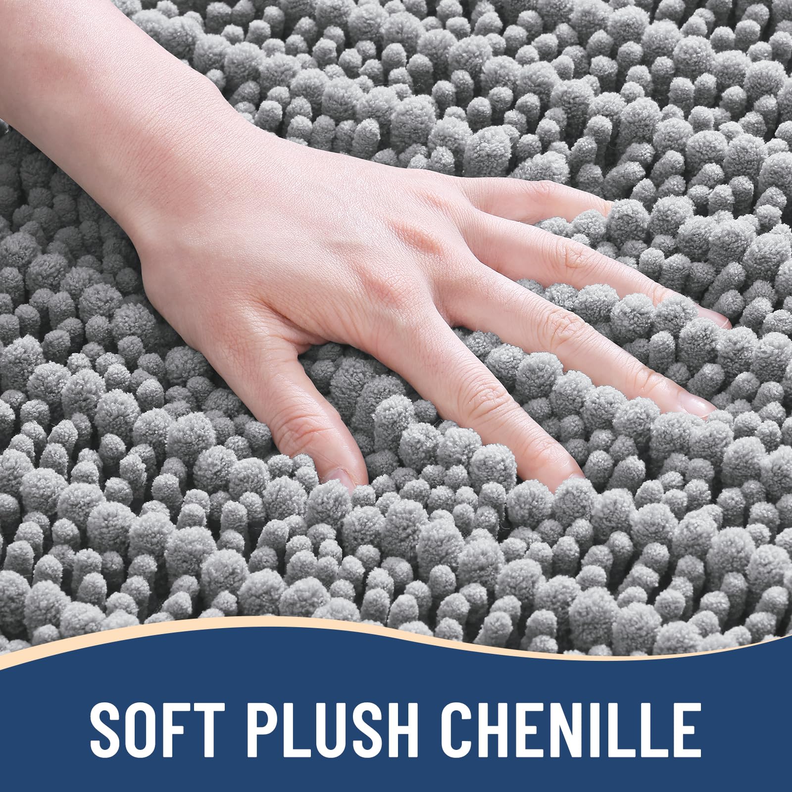 Arotive Luxury Chenille Bathroom Rug Mat, Extra Soft Thick Absorbent Shaggy Bath Rugs, Non-Slip Machine Wash Dry Plush Bath Mats for Bathroom, Shower, and Tub (16''x24'', Light Grey)
