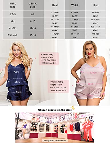 ohyeah Silk Pajamas for Women Set, PJ Set for Women Silk Satin Spaghetti Strap Tank Top Cross Back Shorts Set Blue XL-2X
