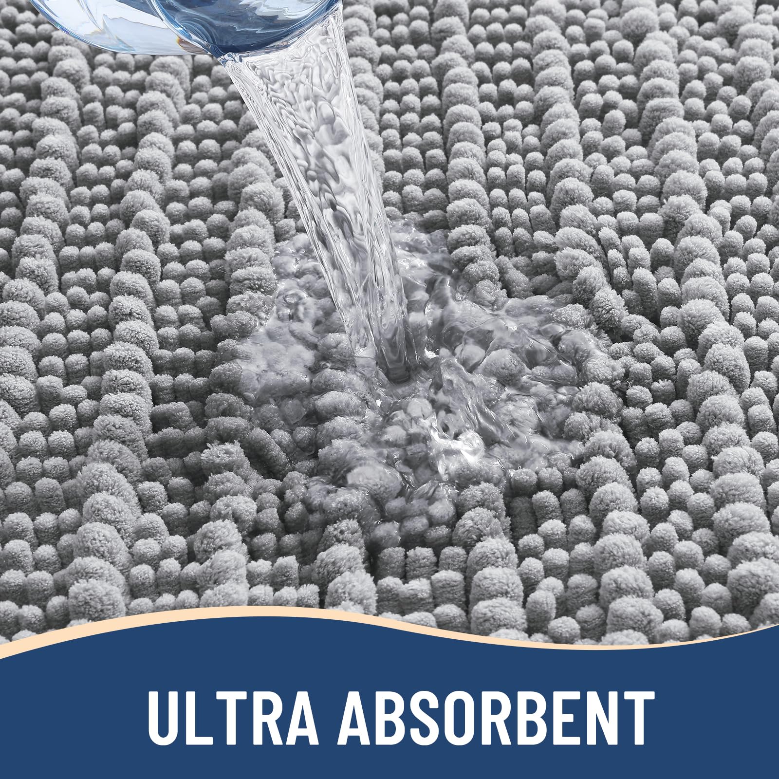 Arotive Luxury Chenille Bathroom Rug Mat, Extra Soft Thick Absorbent Shaggy Bath Rugs, Non-Slip Machine Wash Dry Plush Bath Mats for Bathroom, Shower, and Tub (16''x24'', Light Grey)