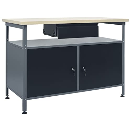 vidaXL Workbench Work Table Tool Bench Workstation Storage Organizer Organization Workshop Garage Height-Adjustable Home Black Steel