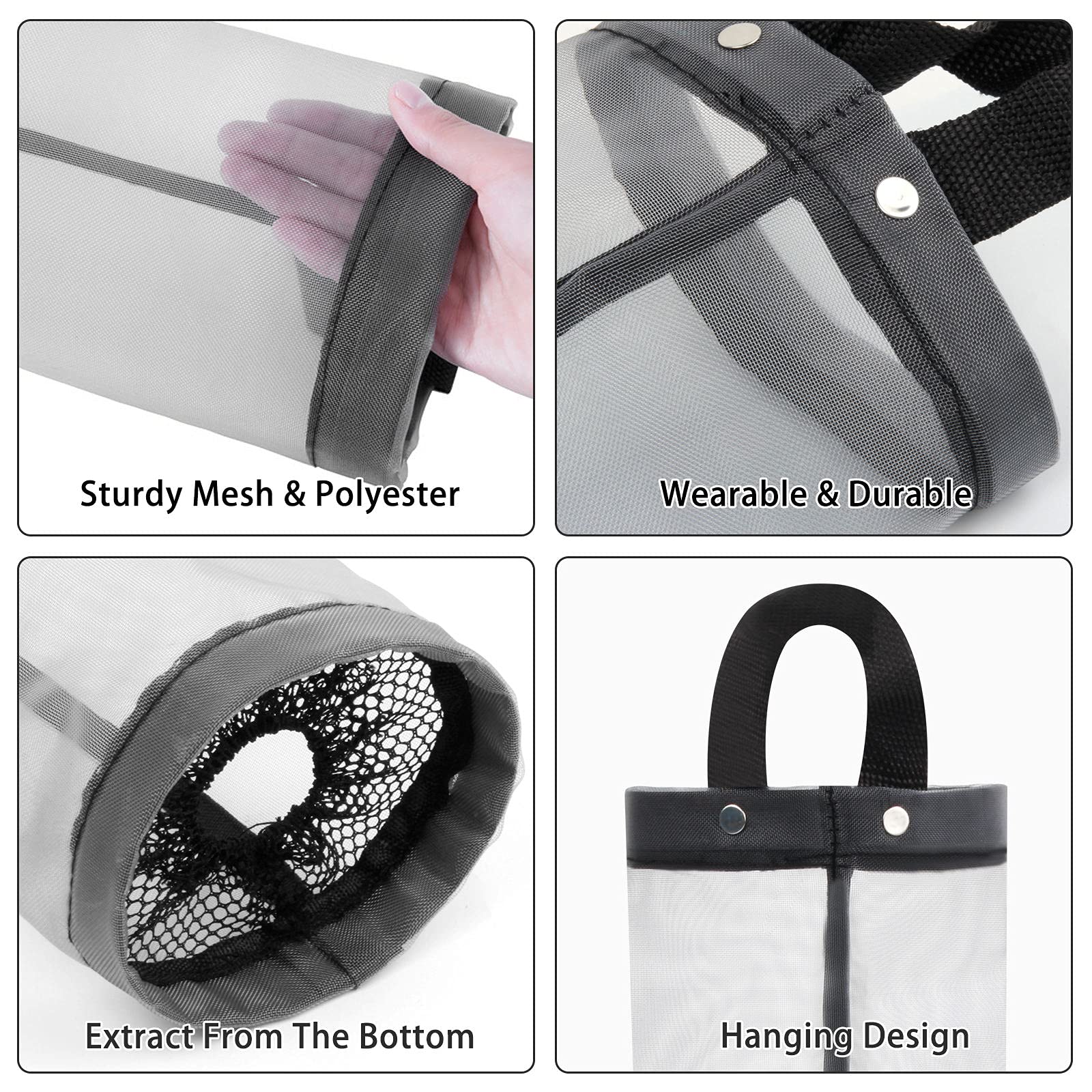 Plastic Bag Holder 2 Packs Mesh Hanging Storage Dispensers Foldable Breathable Washable Hanging Mesh Garbage Bag Organizer for Kitchen Plastic Bag Storage