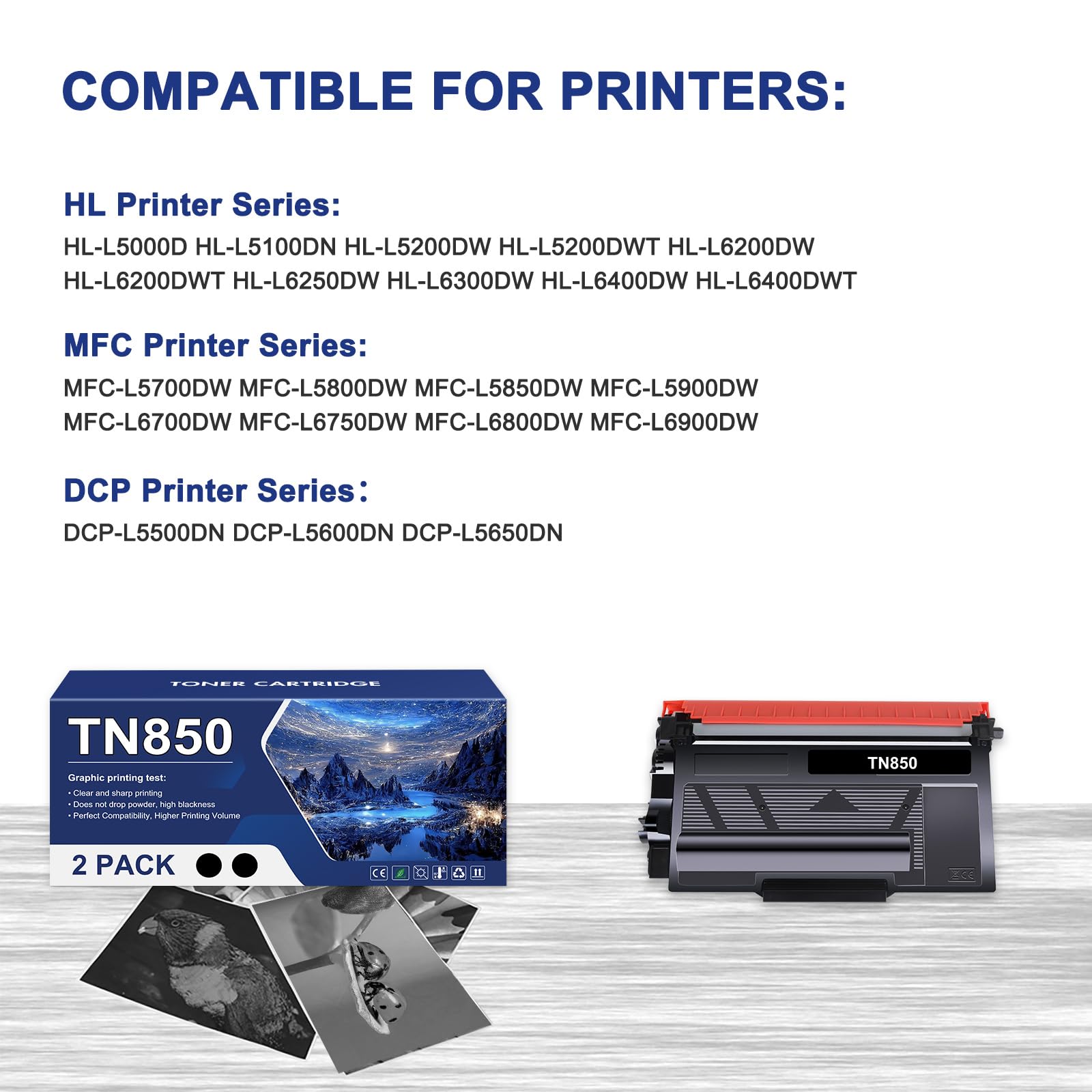 Toner Bank Compatible Toner Cartridge Replacement for Brother TN850 TN820 TN 850 TN-850 TN-820 HL-L6200DW MFC-L5850DW MFC-L5700DW HL-L5200DW MFC-L5900DW High Yield Printer New Version 2-Pack