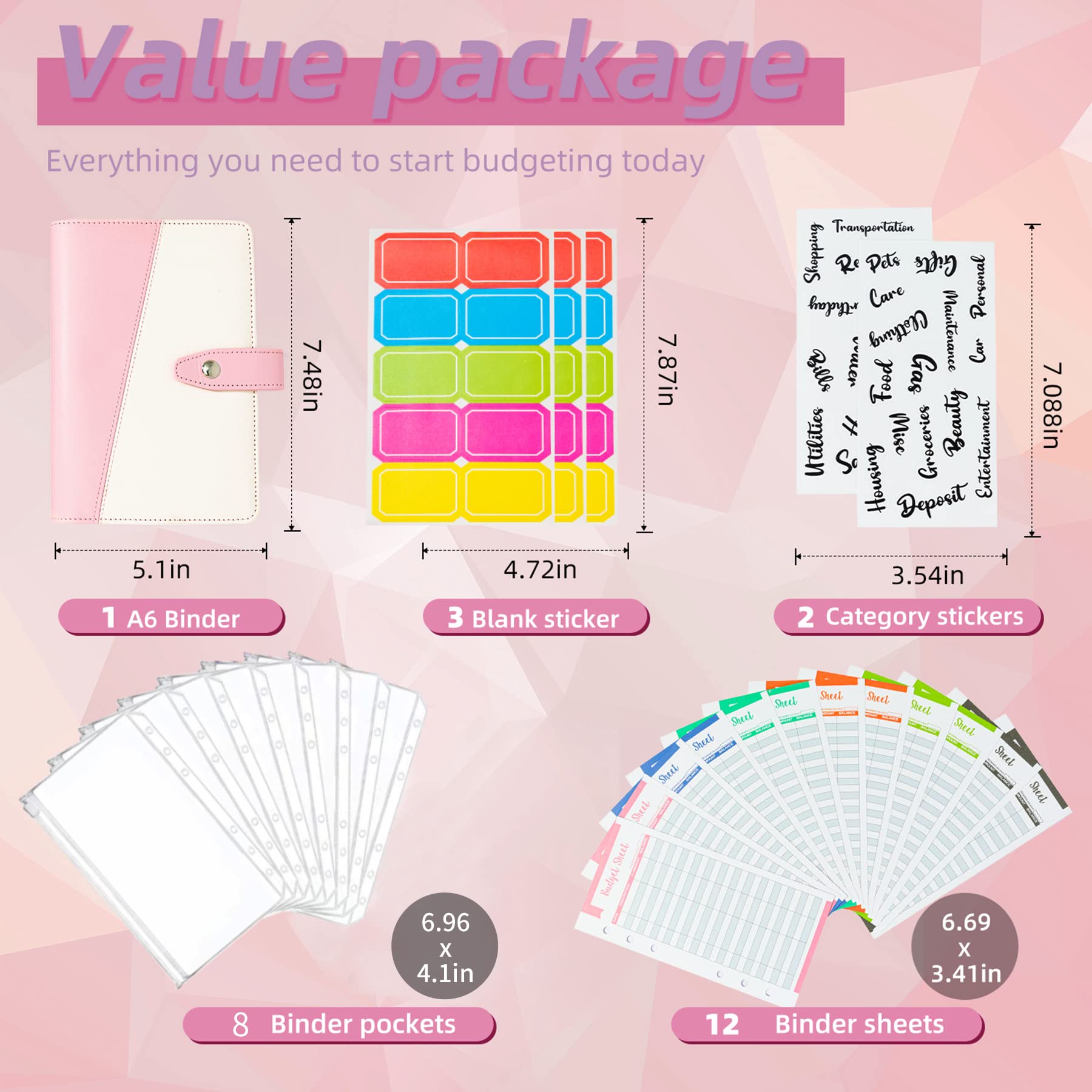 Budget Binder Money Organizer for Cash Cash Envelopes for Budgeting Budget Binder with Cash Envelopes (Pink)