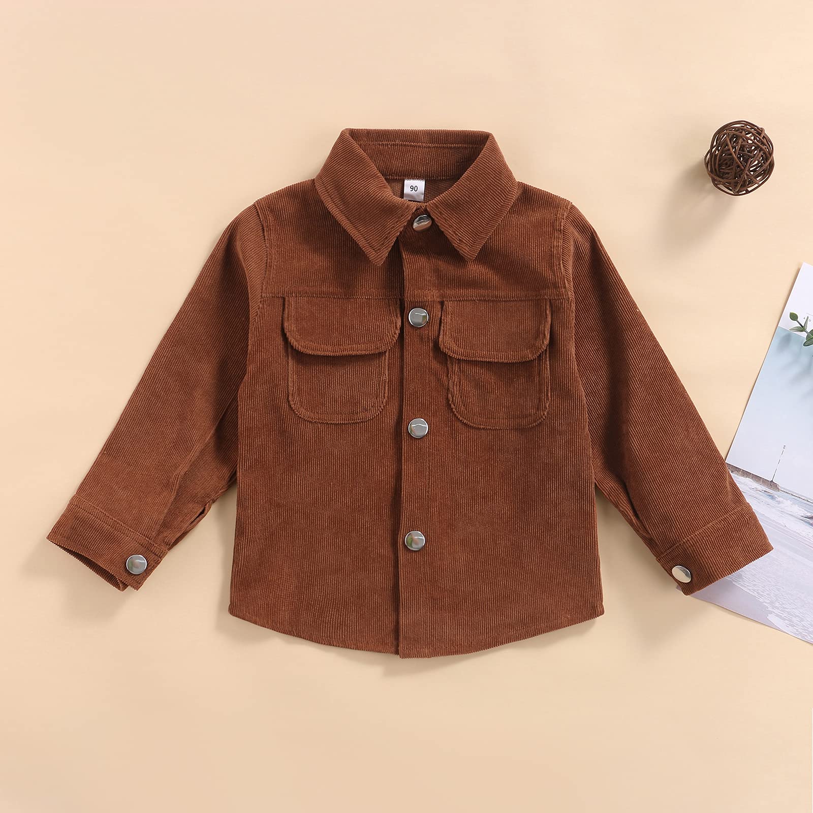 Toddler Baby Boy Girl Shirts Fall Winter Corduroy Jacket Kids Button Down Shirt Solid Color Tops (Brown, 18-24 Months)