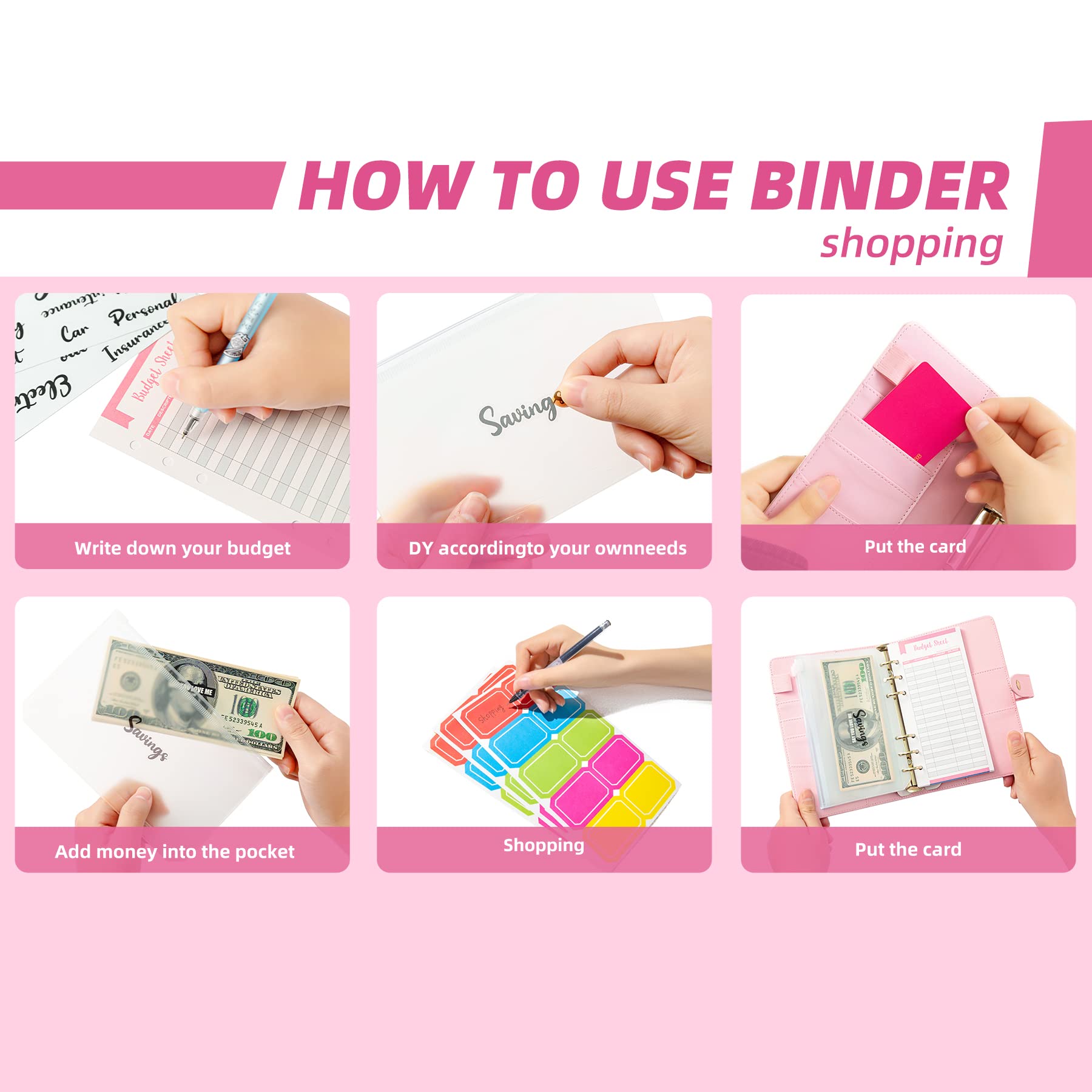 Budget Binder Money Organizer for Cash Cash Envelopes for Budgeting Budget Binder with Cash Envelopes (Pink)