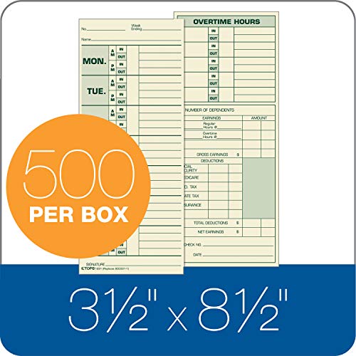 TOPS 1291 Time Card for Pyramid Model 331-10, Weekly, Two-Sided, 3 1/2 x 8 1/2 (Box of 500)