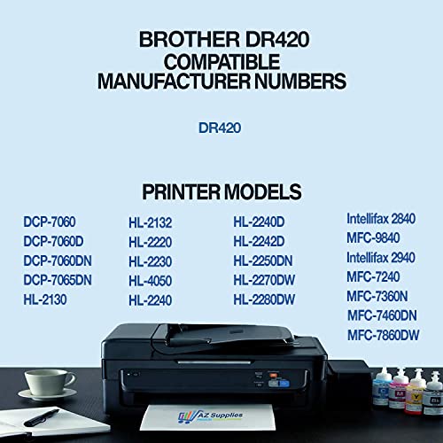 AZ Compatible Drum Cartridge Replacement for Brother DR420 (DR-420) use in DCP-7060, DCP-7060D, DCP-7060DN, DCP-7065DN, HL-2130, HL-2132, HL-2220, HL-2230, HL-2240 (Black, 2-Pack)