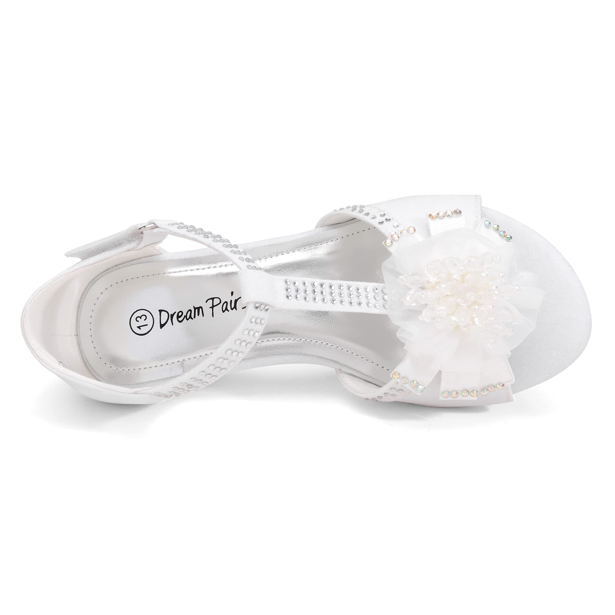 DREAM PAIRS Girls Low Heel Dress Pump Sandals Ankle T Strap Flower Shoes White Size 2 Little Kid
