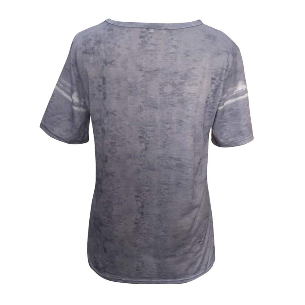 Aniywn Plus Size T-Shirt,Women Summer Casual O-Neck Short Sleeve Printing Patchwork Tunic Tops Basic Shirts Gray