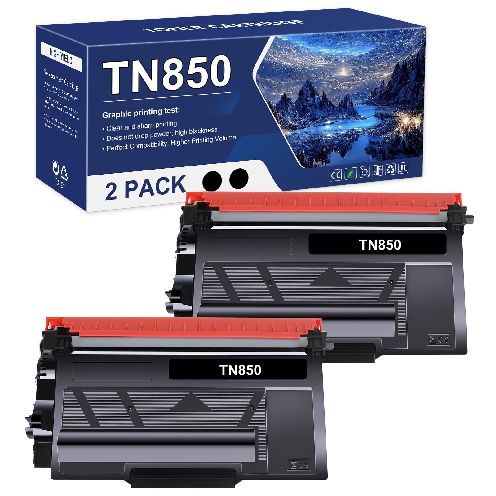 Toner Bank Compatible Toner Cartridge Replacement for Brother TN850 TN820 TN 850 TN-850 TN-820 HL-L6200DW MFC-L5850DW MFC-L5700DW HL-L5200DW MFC-L5900DW High Yield Printer New Version 2-Pack