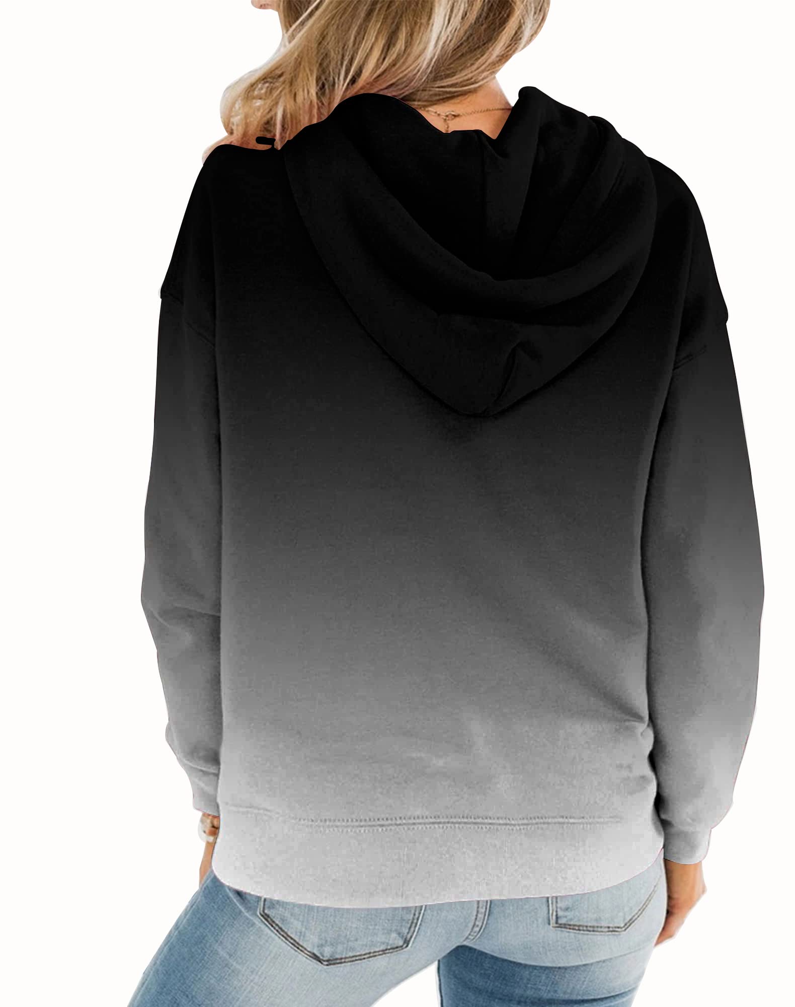 BeadChica Womens Casual Hoodies Round Neck Long Sleeve Sweatshirts With Pocket Lightweight Pullover Tops-Gradient-L, Gradient Grey