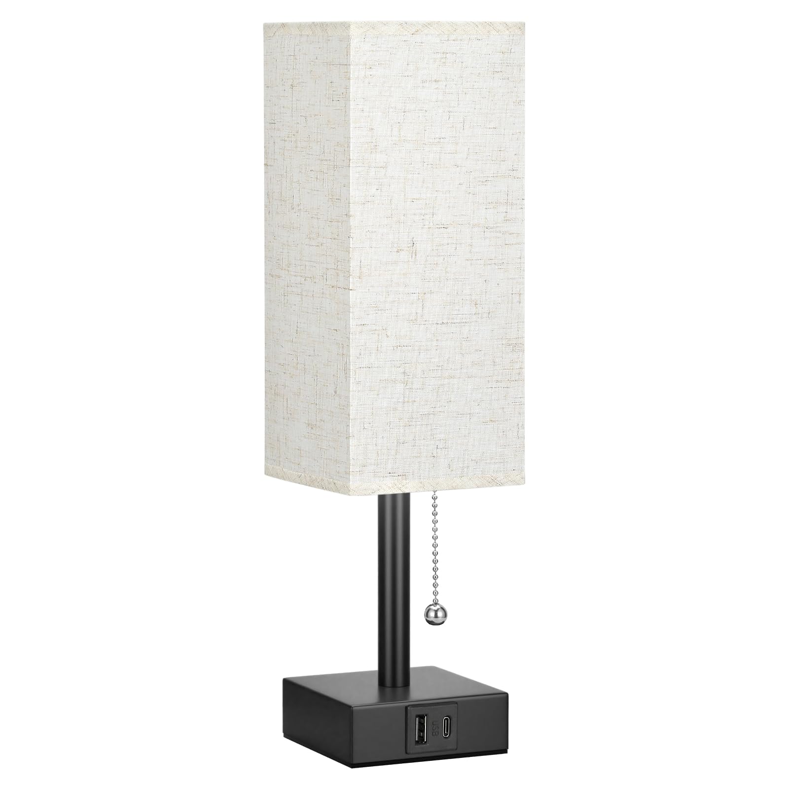 Aooshine Bedside Table Lamp with 3 Levels Brightness - 2700/3500/5000K Small Lamp with USB C+A Ports, Nightstand Light with 3 Color Modes by Pull Chain, Bedroom Lamp for Living Read(LED Bulb Included)
