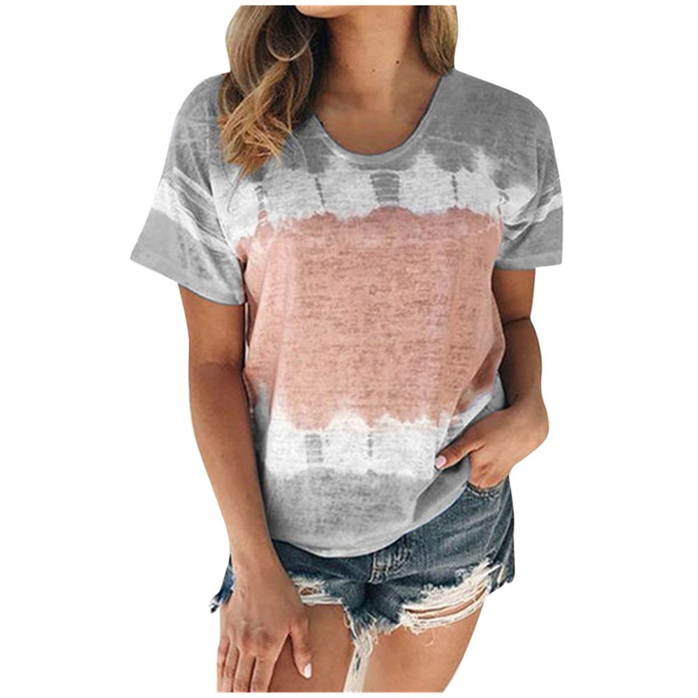 Aniywn Plus Size T-Shirt,Women Summer Casual O-Neck Short Sleeve Printing Patchwork Tunic Tops Basic Shirts Gray