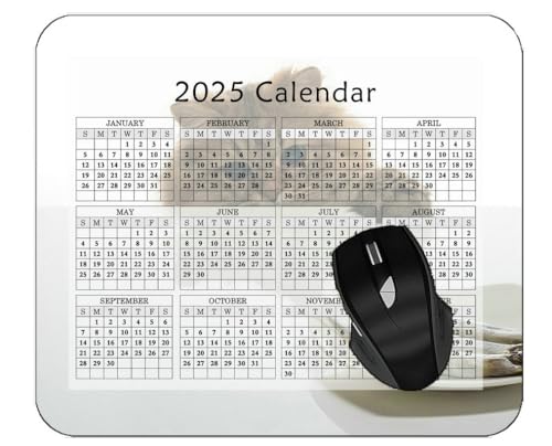 Wugao 2025 Calendar Mouse Pad with US,Cat Fish Table Mouse Pad with Stitched Edges