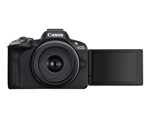 Canon EOS R50 Mirrorless Vlogging Camera (Black) w/RF-S18-45mm F4.5-6.3 is STM Lens, 24.2 MP, 4K Video, Subject Detection & Tracking, Compact, Smartphone Connection, Content Creator