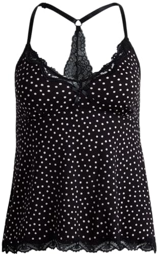Marilyn Monroe Women's Pajama Set - 2 Piece Micro Sleep Shorts and Lace Trim Cami Tank Top - Womens Loungewear Set (S-XL), Size Medium, Black Pink Dot