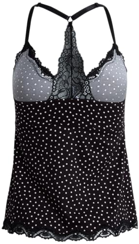 Marilyn Monroe Women's Pajama Set - 2 Piece Micro Sleep Shorts and Lace Trim Cami Tank Top - Womens Loungewear Set (S-XL), Size Medium, Black Pink Dot