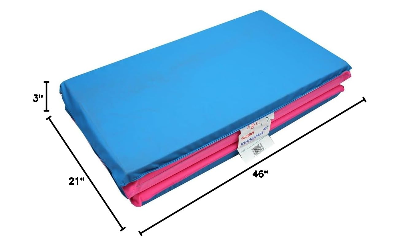 KinderMat, 3/4" Thick Toddler Rest Mat, 4-Section Rest Mat, 46" x 21" x 3/4", Pink/Blue, Great for School, Daycare, Travel, and Home, Made in the USA