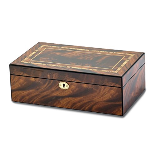 Saris and Things Tiger Wood Veneer High Gloss Finish Multi Use Locking Collector Box
