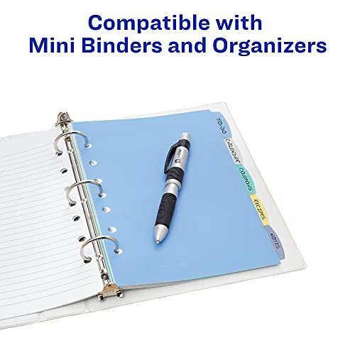 Avery Write & Erase Durable Plastic Mini Dividers for 3 Ring Binders and 7-Ring Binders, 5.5" x 8.5", 5-Tab Sets, Multicolor, 4 Binder Divider Sets (21982)