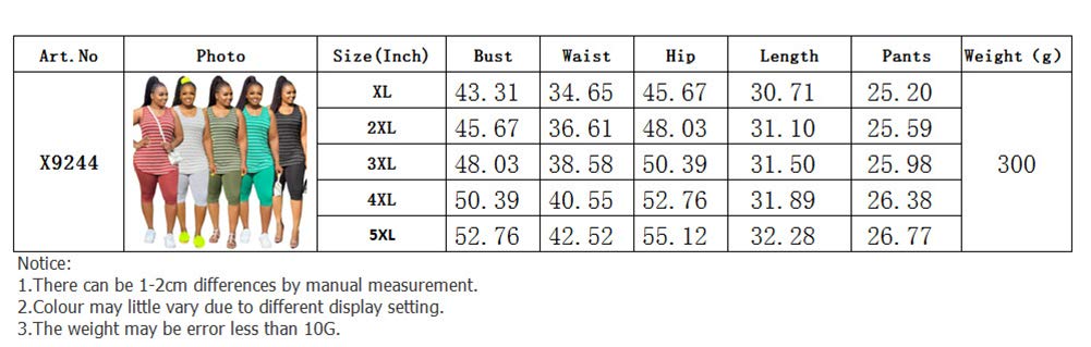 acelyn Women's Striped 2 Piece Outfits Plus Size Casual Summer Tank Tops Biker Shorts Sets (X9244-Red, XL)