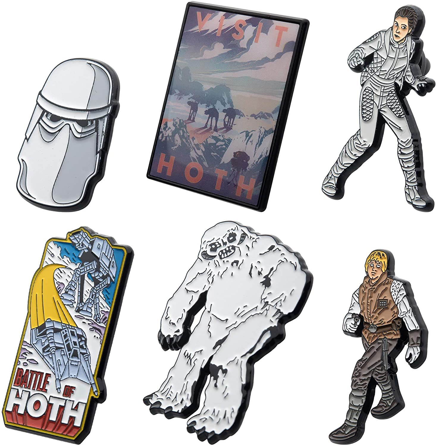 STAR WARS Hoth Metal-Based and Enamel 6 Lapel Pin Set with Officially Licensed 16cm Circular Window Box with Collapsible Kick Stand. (Amazon Exclusive)