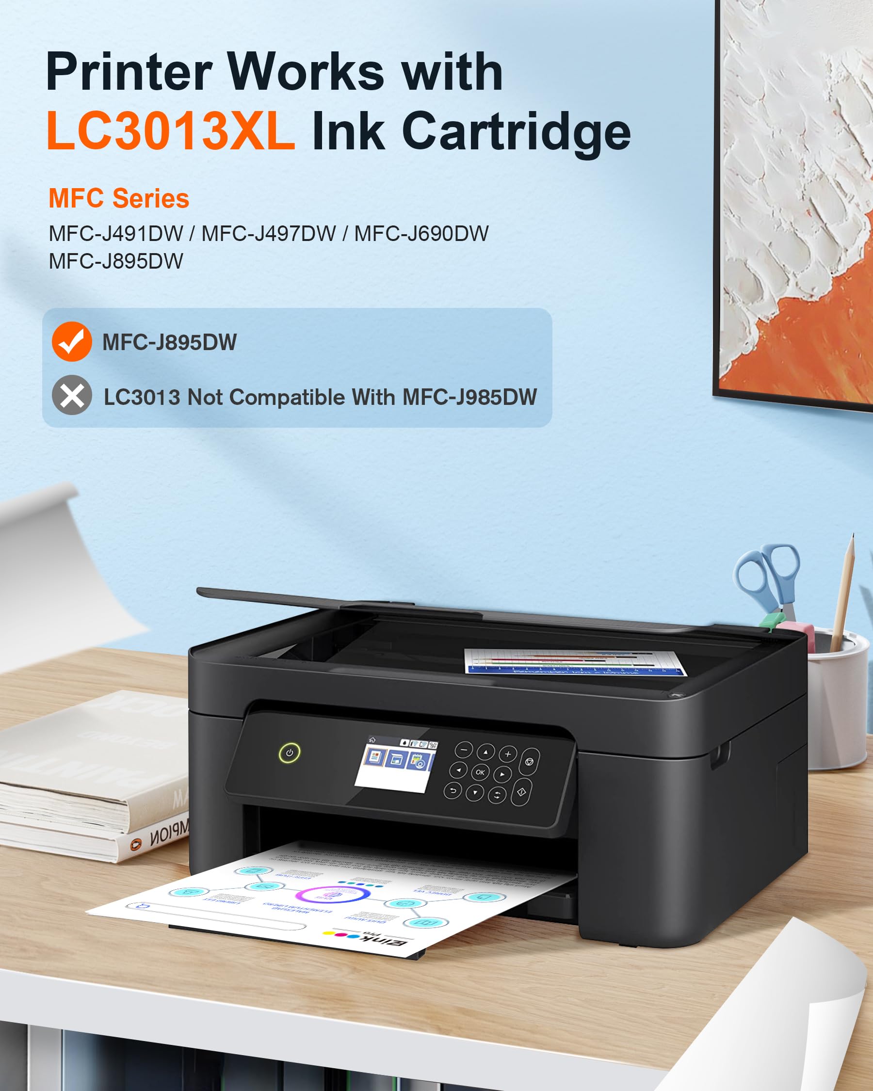 E-Z Ink Pro LC3013 LC3011 Compatible Ink Cartridge Replacement for Brother LC3013 LC3011 LC-3013 Compatible with MFC-J491DW MFC-J497DW MFC-J895DW MFC-J690DW (2 Black, 2 Cyan, 2 Magenta, 2 Yellow)