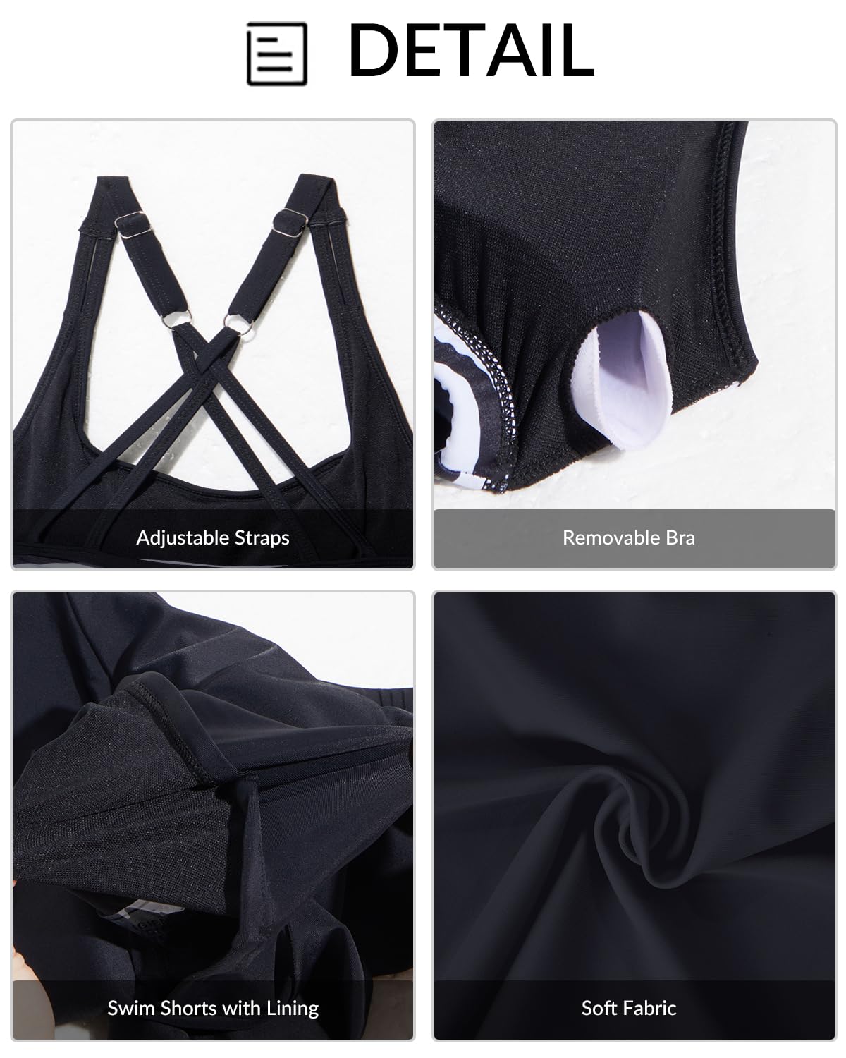 Yonique Tankini Swimsuits for Women Athletic Swim Tank Top with Boy Shorts Two Piece Tummy Control Bathing Suits Black L