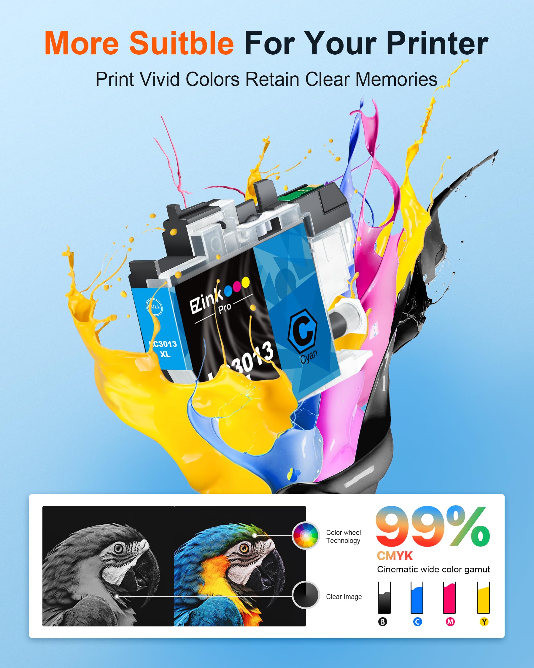 E-Z Ink Pro LC3013 LC3011 Compatible Ink Cartridge Replacement for Brother LC3013 LC3011 LC-3013 Compatible with MFC-J491DW MFC-J497DW MFC-J895DW MFC-J690DW (2 Black, 2 Cyan, 2 Magenta, 2 Yellow)