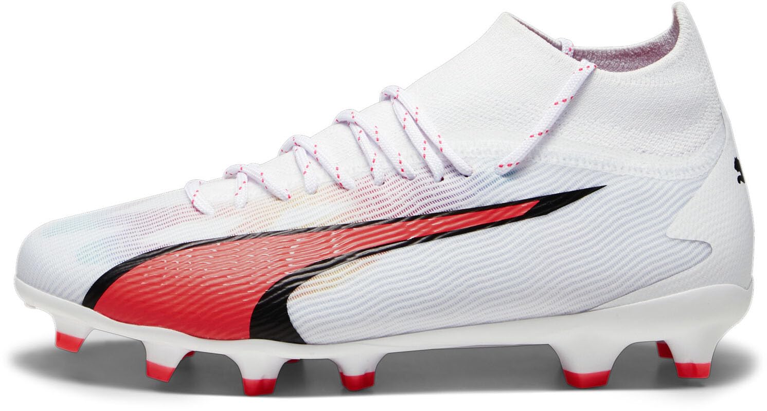 PUMA Ultra Pro Firm Ground/Artificial Ground (Little Kid/Big Kid) Puma White/Puma Black/Fire Orchid 2 Little Kid M