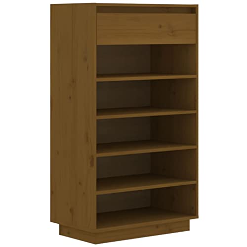 vidaXL Solid Wood Pine Shoe Cabinet Indoor Household Supply Hallway Wooden Storage Home Organizer Rack Shelf Shoe Hall Cabinet Furniture Honey Brown