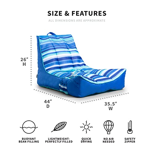 Big Joe Captain's Float No Inflation Needed Pool Lounger with Drink Holder, Blurred Blue Double Sided Mesh, 3ft