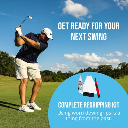 Wedge Guys Golf Grip Kits for Regripping Golf Clubs - Professional Quality - Options Include Hook Blade, 15 or 30 Golf Grip Tape Strips, 5 or 8 oz Golf Club Grip Kit Solvent & Rubber Vise Clamp