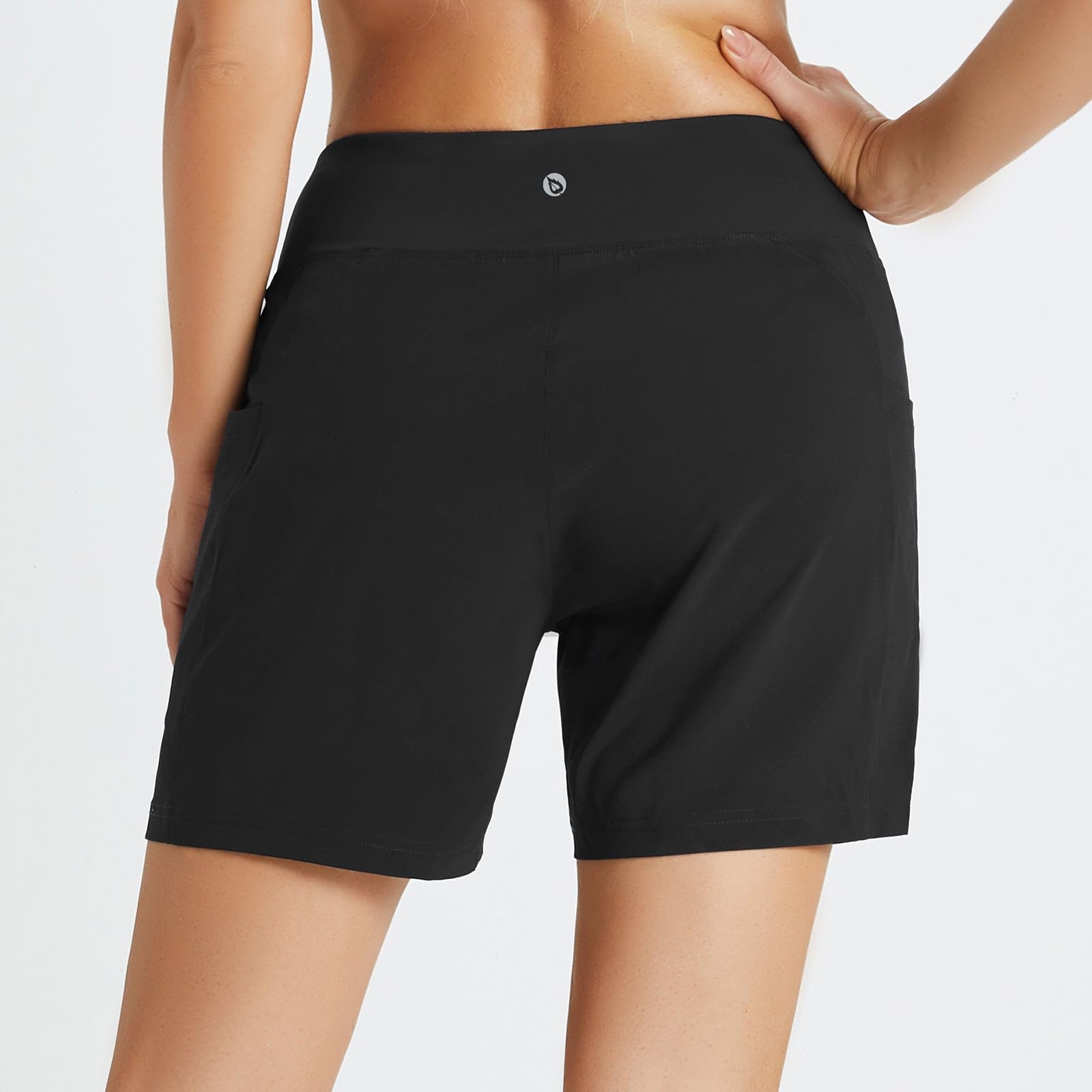 BALEAF Swim Shorts Women 5 Inch High Waisted Bikini Bottoms Tummy Control Bathing Suit Board Shorts Quick Dry with Pockets Black XL