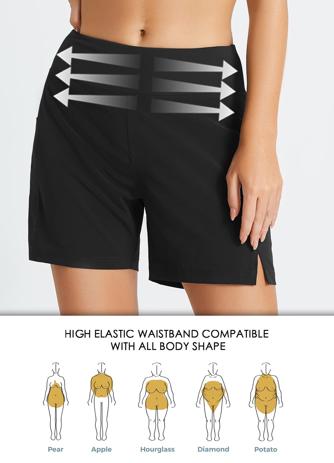 BALEAF Swim Shorts Women 5 Inch High Waisted Bikini Bottoms Tummy Control Bathing Suit Board Shorts Quick Dry with Pockets Black XL