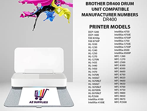 AZ Supplies Compatible Drum Unit Replacement for Brother DR400 DCP-1200-1400 FAX 8350p-8750P HL-1650LT-1670NLT-P2500 Intellifax 4100E-4750E-4750P-5750P MFC-1260-1270-9870-P2500 Black Drum Unit 2 Pack