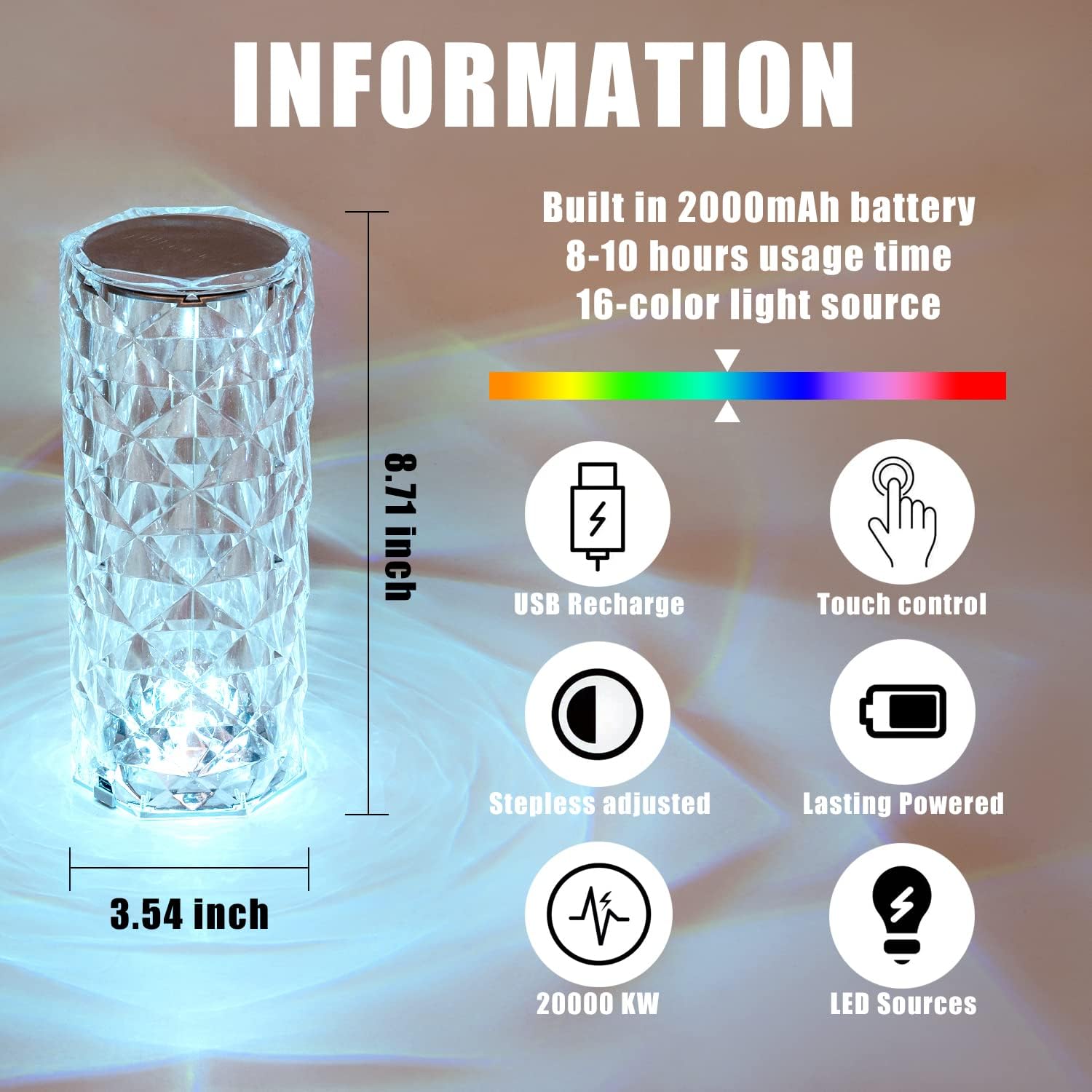 BGFHome Crystal Table Lamp RGB Color Changing Night Light ,Romantic LED Rose Diamond Touch Lamps for Living Room Housewarming Gift ( Remote & Touch